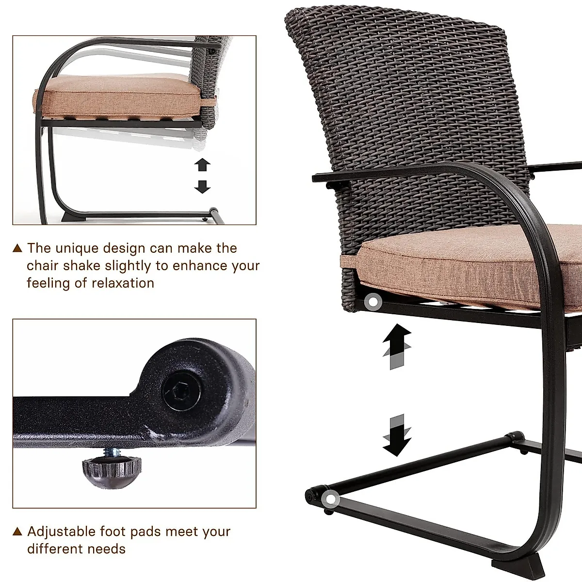 Grand patio Dining Wicker Chair Outdoor Conversation Set with Cushions 2-Piece, C-Spring Rocker Lounge Chair Set of 2 Steel Frame for Yard, Garden, Backyard, Deck, Bistro-Beige