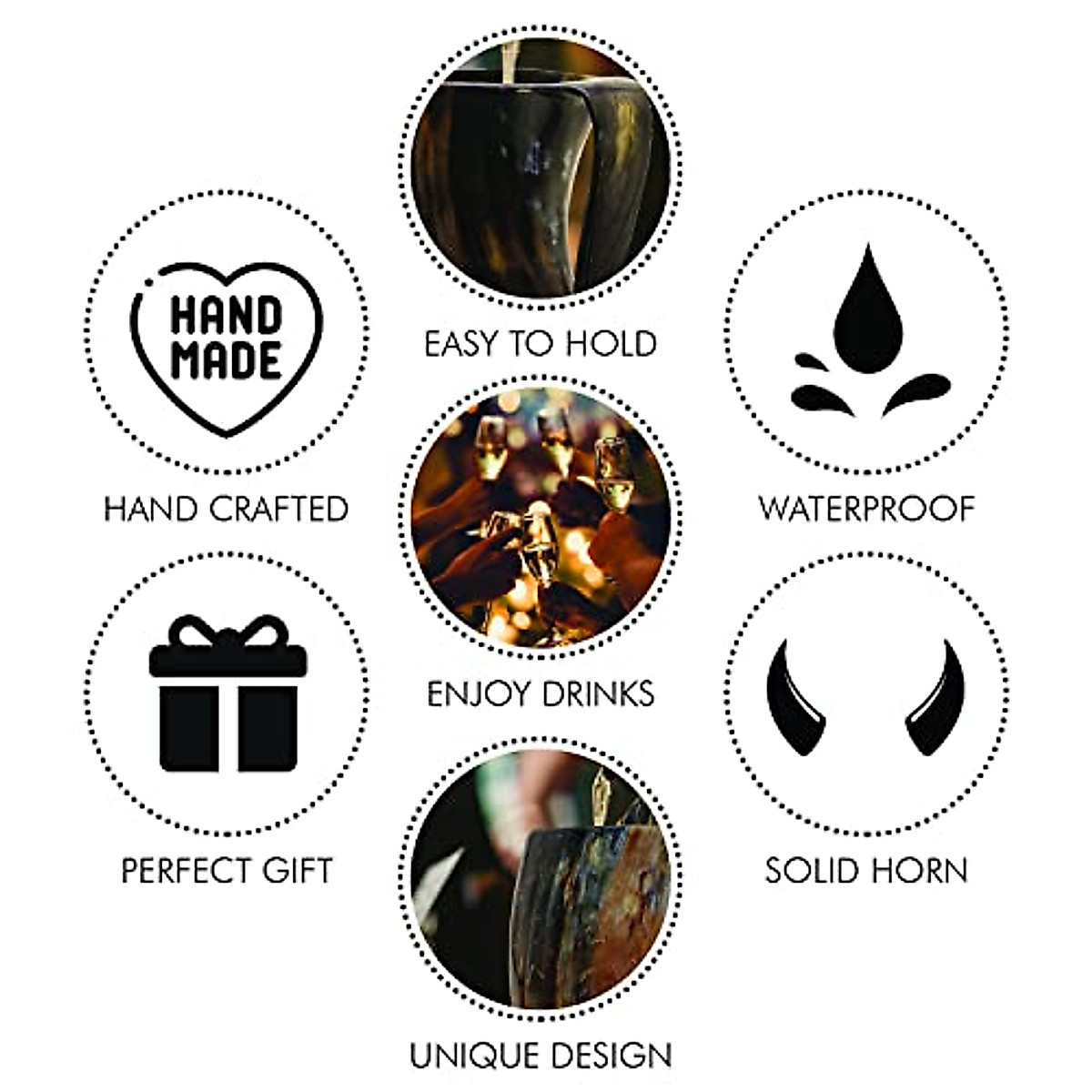 Eleet Original Viking Drinking Horn Mug - 20 Oz Wood Base Extra Large Medieval Inspired Cup Unpolished Natural & Real Horn Tankard (20 Oz Jumbo Unpolished)