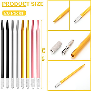 Leelosp 20 Pieces Microblading Pen Manual Eyebrow Pens Needle Holder Aluminum Microblading Hand Tools Light Microneedle Tool for Makeup Supplies Salons