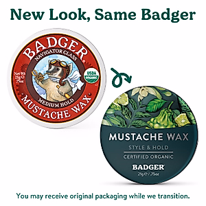 Badger - Mustache Wax, Medium Hold, Natural Mustache Wax, Certified Organic, Styling Facial Hair Wax, Moustache Wax, 0.75 oz
