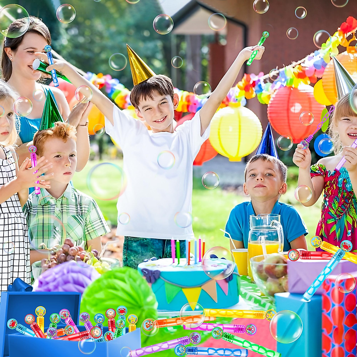 32Pcs Bubbles Under the Sea Party Favors, Summer Mini Bubble Wands Bulk Goodie Bags Stuffers Beach Pool Party Favors for Kids 4 5 8 Ocean Birthday Decorations Supplies End of Year Student Stuff Prizes