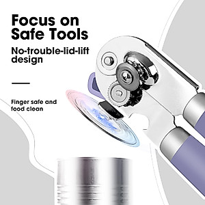 Can Opener Manual, Can Opener with Magnet, Hand Can Opener with Sharp Blade Smooth Edge, Handheld Can Openers with Big Effort-Saving Knob, Can Opener with Multifunctional Bottles Opener, Purple