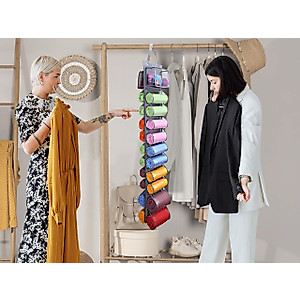 HOMELANE Premium Hanging Closet Storage Organizer for Leggings Yoga Pant Jeans Socks Bra Underwear Top T-Shirt Gym Clothes Scarf Hoodie Sweater Towel Bag, Small Foldable Roll Hangers - 22 GRIDS (Grey)