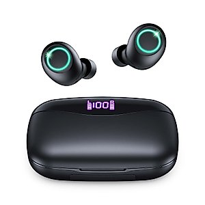 PSIER Wireless Earbuds Bluetooth Headphones 153H Playtime Ear Buds Digital LED Display Cell Phones Charging Function with 2000mAh Charging Case