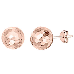 14k Rose Gold Hammered Finish Ball Stud Earrings, 7mm