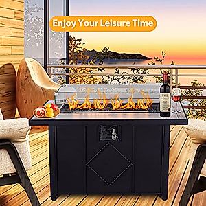 AVAWING Propane Fire Pit, 42 inch 50,000 BTU Gas Fire Pit Table with Glass Wind Guard, Table Lid, Fire Glass, Waterproof Cover, Outdoor Gas Fire Pit for Garden, Patio, Backyard, Black