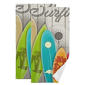 JUAMA Surfboards Surfing Summer Time Hand Towels 2-Pack Fingertip Towels Absorbent Hand Towels for Bathroom Decorative Set Lightweight Bath Towels 28x14 Inches