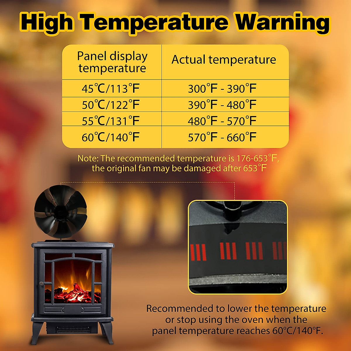 BENEAIL 6-Blade Wood Stove Fan Heat Powered Non Electric Fireplace Fan for Wood Burning/Pellet/Gas Quickly Warm Air and Silent (Include Magnetic Thermometer)