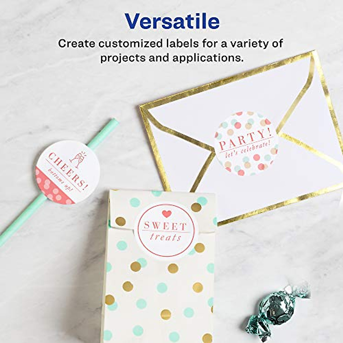 Avery Matte White Round Labels with Sure Feed, 1-2/3" diameter, 1,000 Matte White Printable Labels