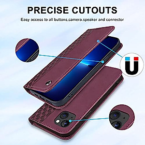 Oduio Wallet Case for iPhone iPhone 13 6.1 inch - [Strong Magnetic] PU Leather Folio Flip Case with Card Holder Kickstand Protective Phone Cover - Wine Red