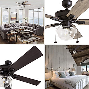 Prominence Home Abner, 52 Inch Modern Farmhouse Indoor Outdoor LED Ceiling Fan with Light, Pull Chain, Three Mounting Options, Dual Finish Blades, Reversible Motor - 80091-01 (Bronze)