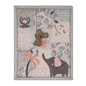 Lambs & Ivy Calypso 4-Piece Crib Bedding Set - Pink, Gray, Gold, Animals, Jungle