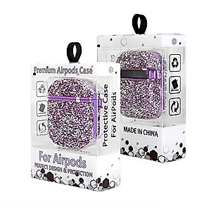 Superious Crystal Protective Compatible with AirPod 1 Case, AirPod 2 Case, Drop Proof Protection, Wireless Charging, Bling, Glitter, and a Keychain with a Cute Twist (Purple)