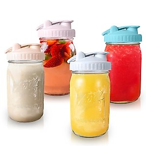 4pcs Mason Jar Lids Wide Mouth with Pour Spout & Leak-Proof Flip Cap | BPA-Free (Jars Not Included)