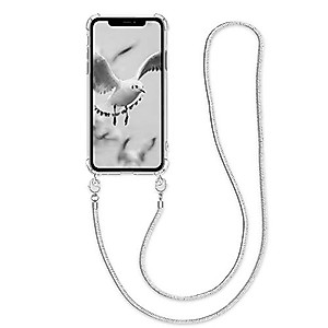 kwmobile Case Compatible with Apple iPhone 11 - Crossbody Case Clear Transparent TPU Phone Cover with Metal Chain Strap - Transparent/Silver