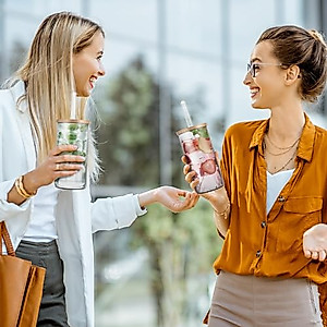 Kftamoetly 2 Pack Glass Cups with Bamboo Lids and Glass Straws, Reusable Wide Mouth Drinking Cups Can Glass Suitable for Juice, Ice Coffee, Tea, Beer, Whiskey (Transparent)