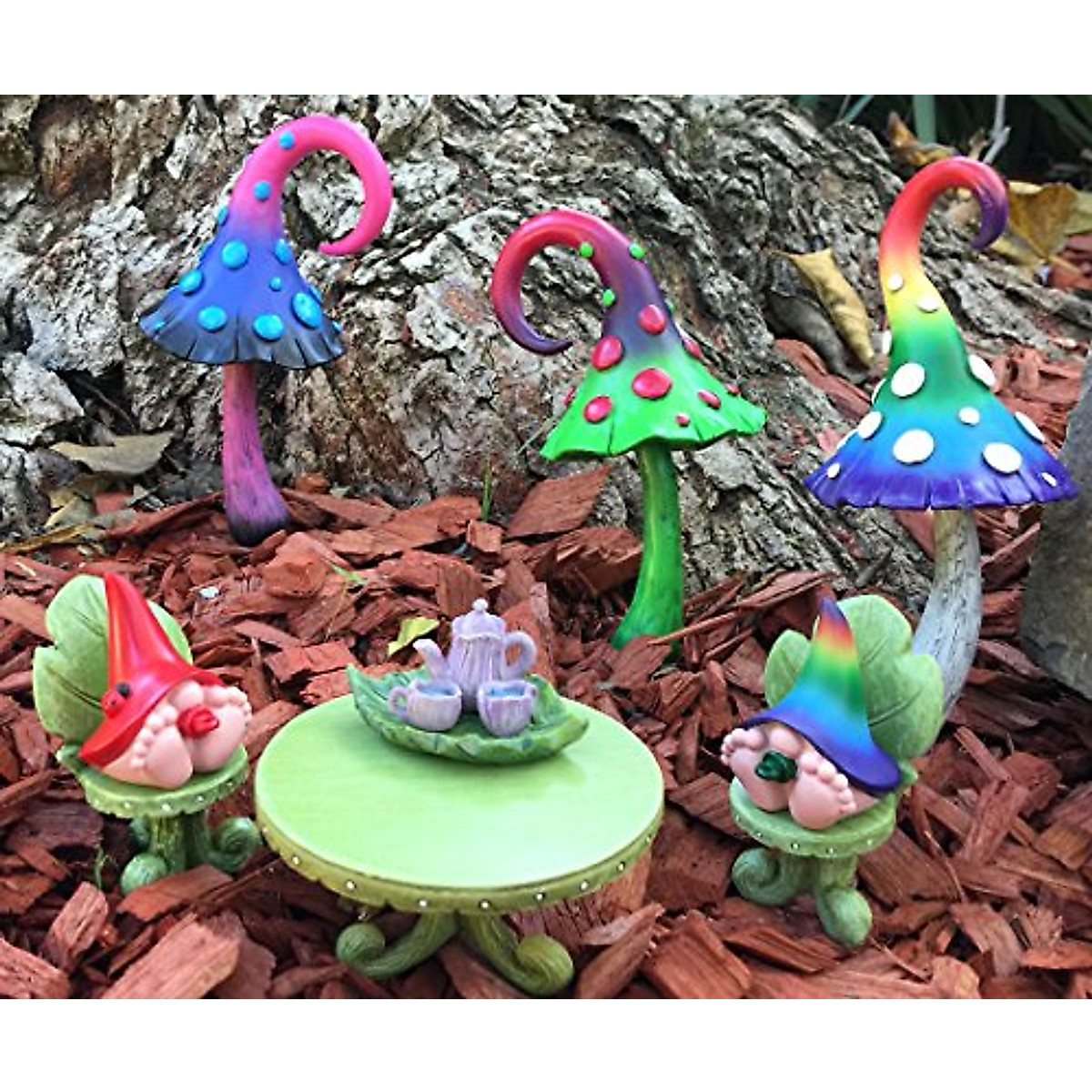 Miniature Fairy Garden Furniture Set: Leaf Bistro Set with Tea Set for Fairies and Garden Gnomes