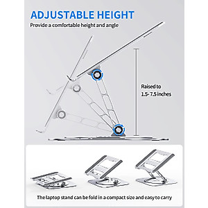 AOEVI Adjustable Laptop Stand with 360 Rotating Base, Computer Stand for Laptop Ergonimic Foldable Laptop Riser for Desk Compatible with MacBook Pro/Air Notebook up to 16 Inches, Silver