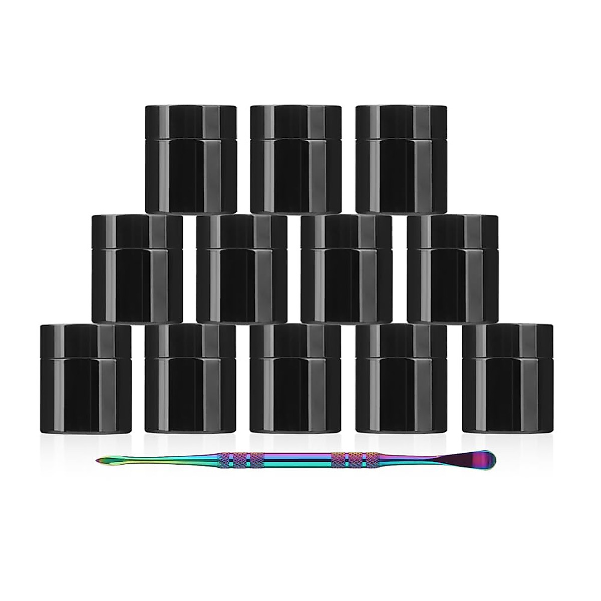 SKMZ 12PCS UV Protection Small Glass Jars With Lids Reusable 5ml Black Food Glass Bottle Mini Airtight Container For Oil Salve leaf Storage 1 Wax Carving Tools - 5g black