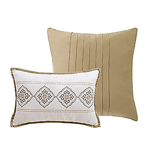 SHALALA King Size Quilt Sets,Kahki and White Striped Quilt Bedding Set,Soft Microfiber Bedspread and Coverlet with 2 Decorative Pillowsfor All Season (King,5pcs,106inches x 96inches)