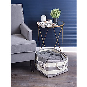 DII Durable Woven Striped Storage Bin Collapsible with Soft Rope Handles Reinforced with Metal Grommets, X-Large, 17x15x12", Solid Gray