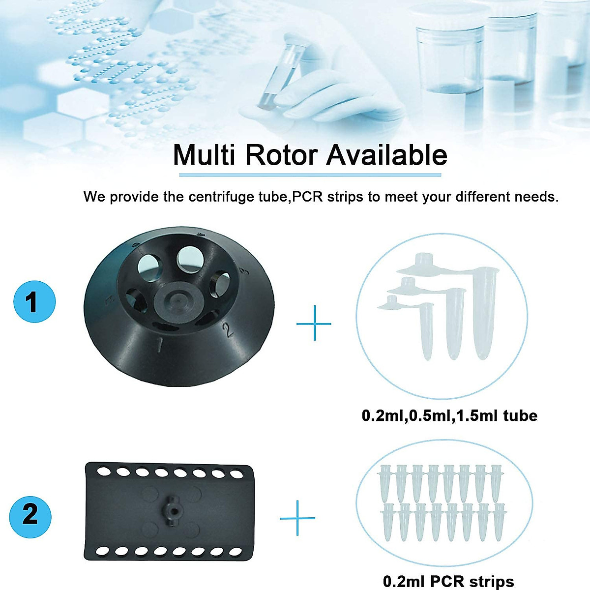 Mini Centrifuge Machine 𝟒𝟎𝟎𝟎𝐫𝐩𝐦, Mini Portable Desktop Centrifuge Laboratory, 110V Lab Benchtop Centrifuge, 2 Rotors for 2ml/1.5ml/0.5ml/0.2ml Centrifuge Tubes