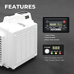 XPOWER X-2830 Air Purifier + Scrubber, Negative Air, 550 CFM, 4-Stage HEPA + Carbon Filtration, 5-Speed, PM2.5 IAQ Meter, Timer, Commercial, White