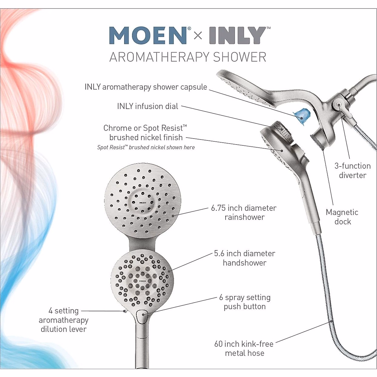 Moen IN208C2SRN Aromatherapy Combination Handshower and Rainshower with INLY Shower Capsules, Spot Resist Brushed Nickel
