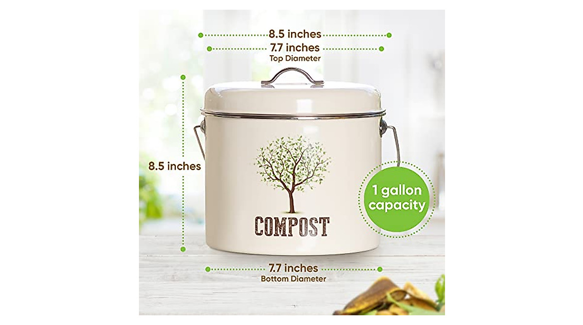 Third Rock Kitchen Compost Bin 1 Gallon for Odor-Free Indoor Composting