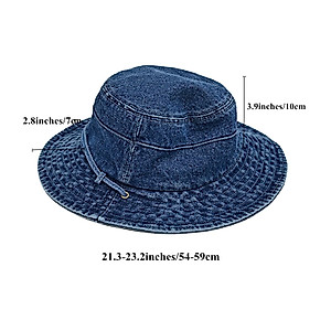 AICHUAN Bucket Hat for Women Men Wide Brim Sun Hat Packable Cotton Denim Summer Beach Travel Outdoor Fishing Cap Dark Blue