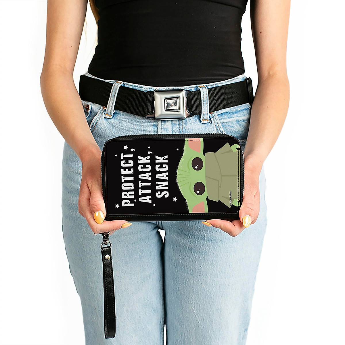 Buckle-Down Women's PU Zip Around Wallet Rectangle-Star Wars The Child, 7.5"x4.5"