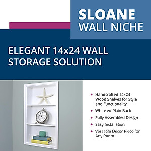 Fox Hollow Furnishings 14x24 Sloane Recessed Wall Niche Medicine Cabinet Replacement, in The Wall Bathroom Cabinet Insert Shelf/Shelves, Made in North America, Real Wood, NO MDF, White Plain Back
