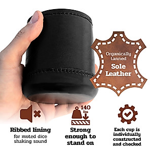 Alex Cramer Golden Gate Dice Shaker Cup Set - 5 White Dice, Drawstring Pouch & Book of Dice Games (Liar’s Dice) Included - Leather Dice Cup - Quiet Shaking.