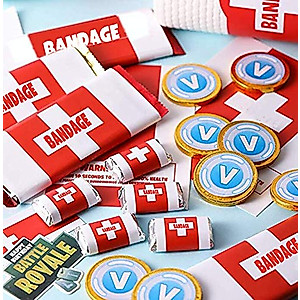 96 Pack Game Party Supplies Party Candy Decorations, 48 Pack Candy and Chocolate Bar Wrappers(2 Size), 12 Set of Candy Bags, 12 Pack Chocolate Coin Labels for Kids Game Party Favors1