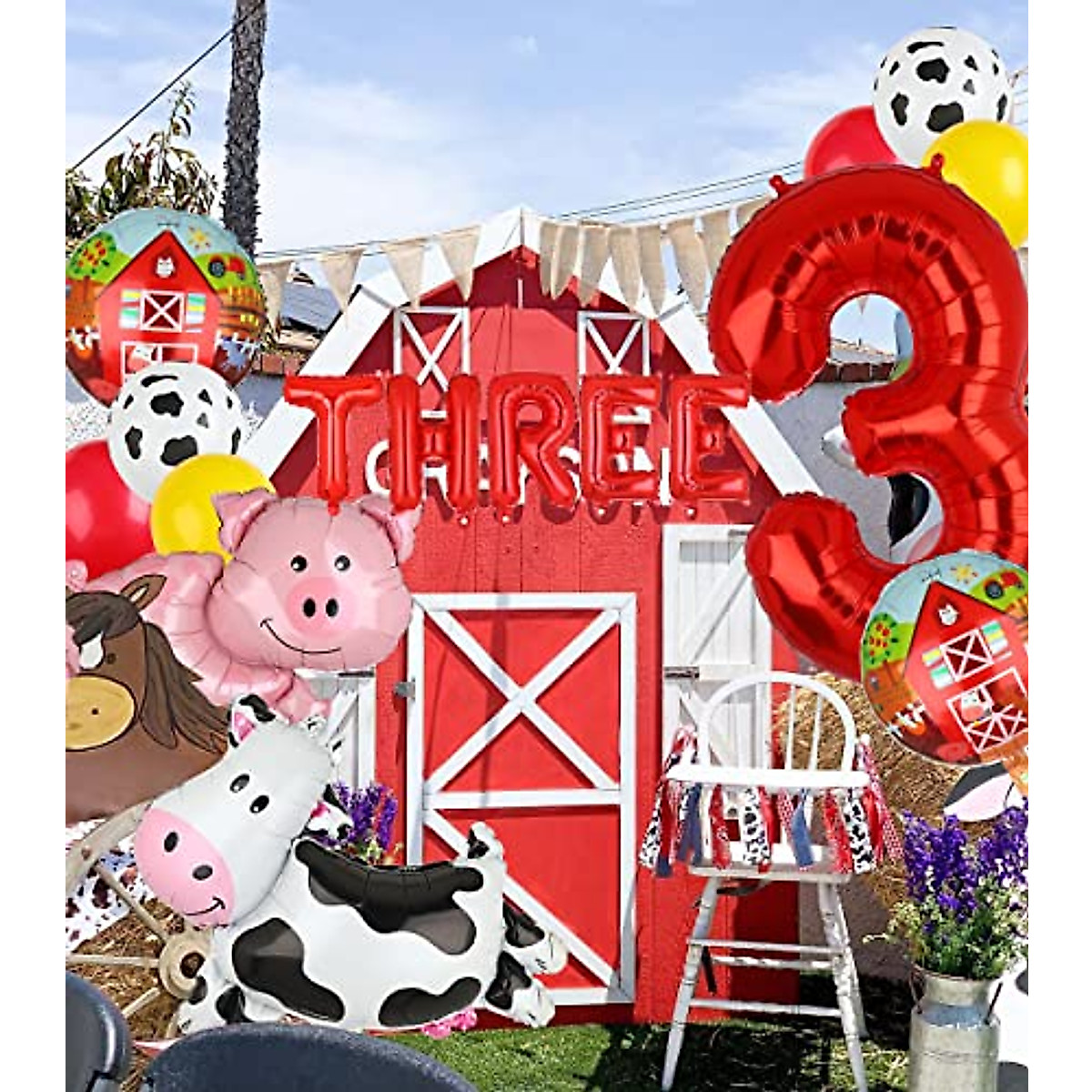 Farm Animal Balloons Cow Pig Balloon Farm Animal Theme 3rd Birthday Party Decor Cow Print Latex Balloons Walking Animal Balloons Duck Rooster Large Number 3 Balloon THREE Letter Banner Balloon 14 Pcs