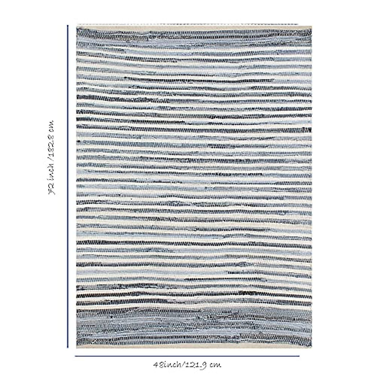 RAJRANG BRINGING RAJASTHAN TO YOU 4' x 6' Reversible Area Rugs Blue Denim Chindi Rag Rug Hand Woven Boho Eco Friendly Recycled Material for Farmhouse Home Decor