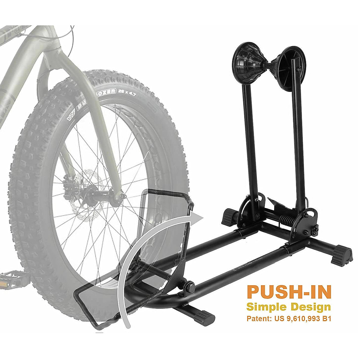 BikeHand Bicycle Floor Parking Rack Stand - for Mountain MTB & Road or Fat Bikes Indoor Outdoor Garage Storage - Max Tire Width 5" (2)