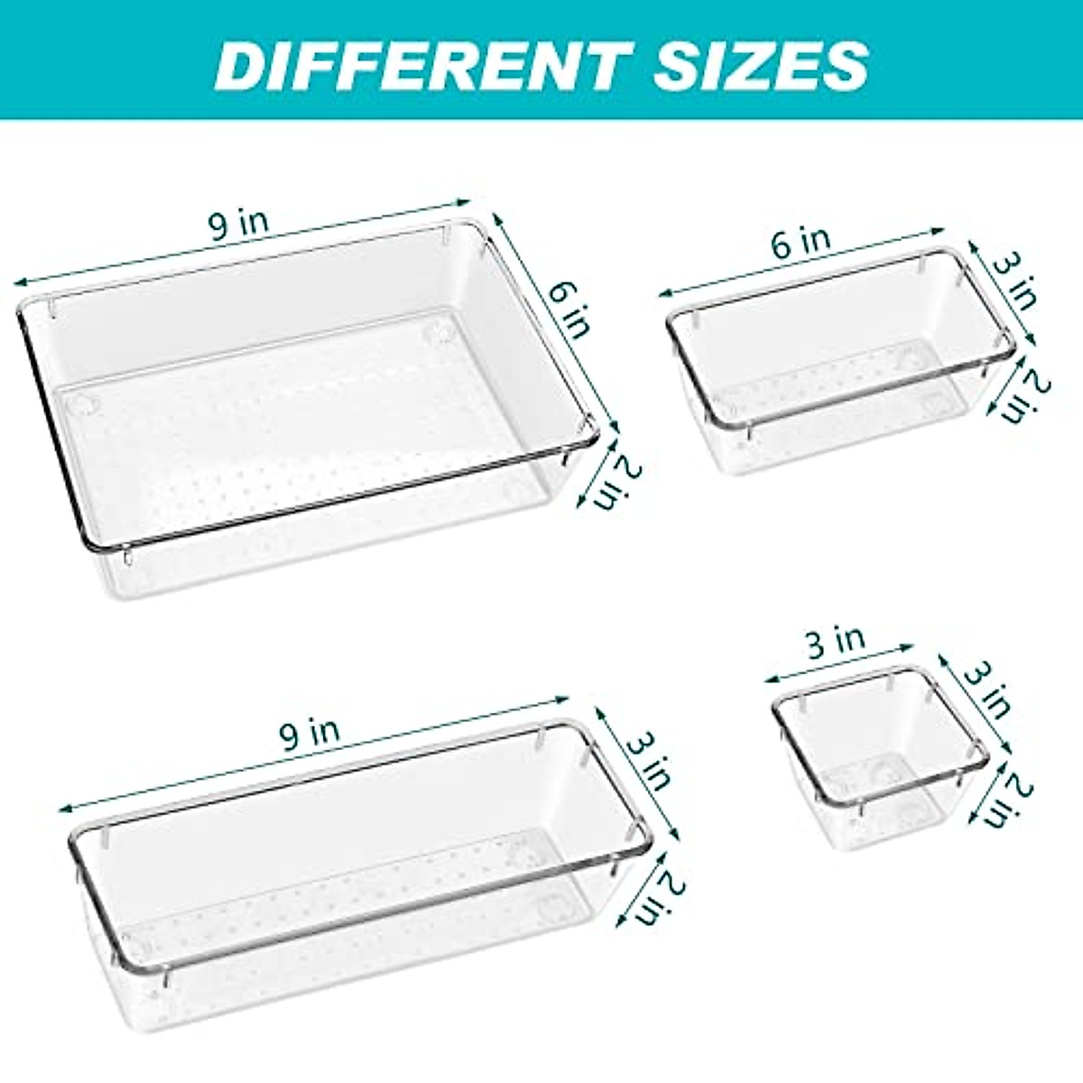25 Piece - Non-Slip Drawer Organizer Bin Set- Clear bins