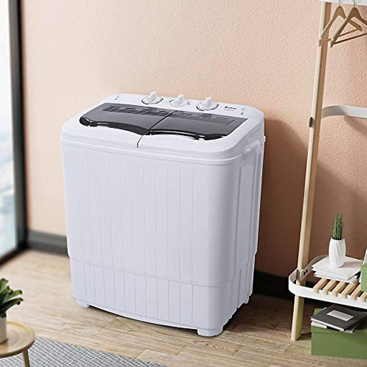 ROVSUN 14.3lbs Portable Washing Machine, Mini Semi-Automatic Twin Tub Laundry Washer for Dorms, Apartments, RVs, Camping (Gravity Draining)