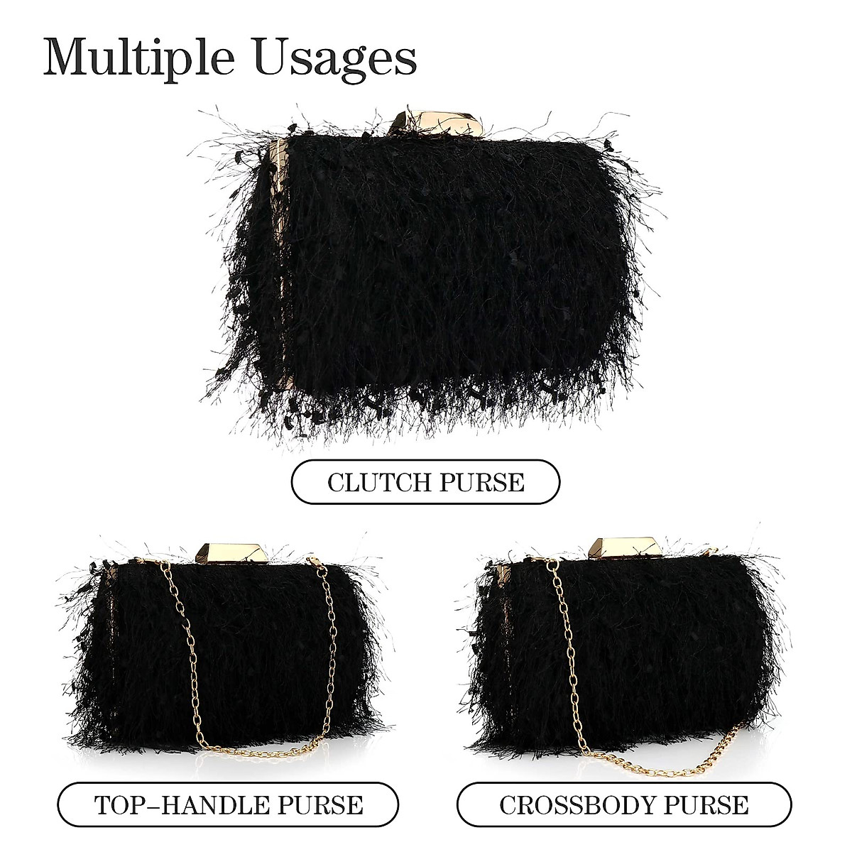 Clutch Purse for Women Cute Handbags Top Handle Evening Bag Crossbody Bag Shoulder Bag for Wedding Party Prom Banquet (Black) One Size