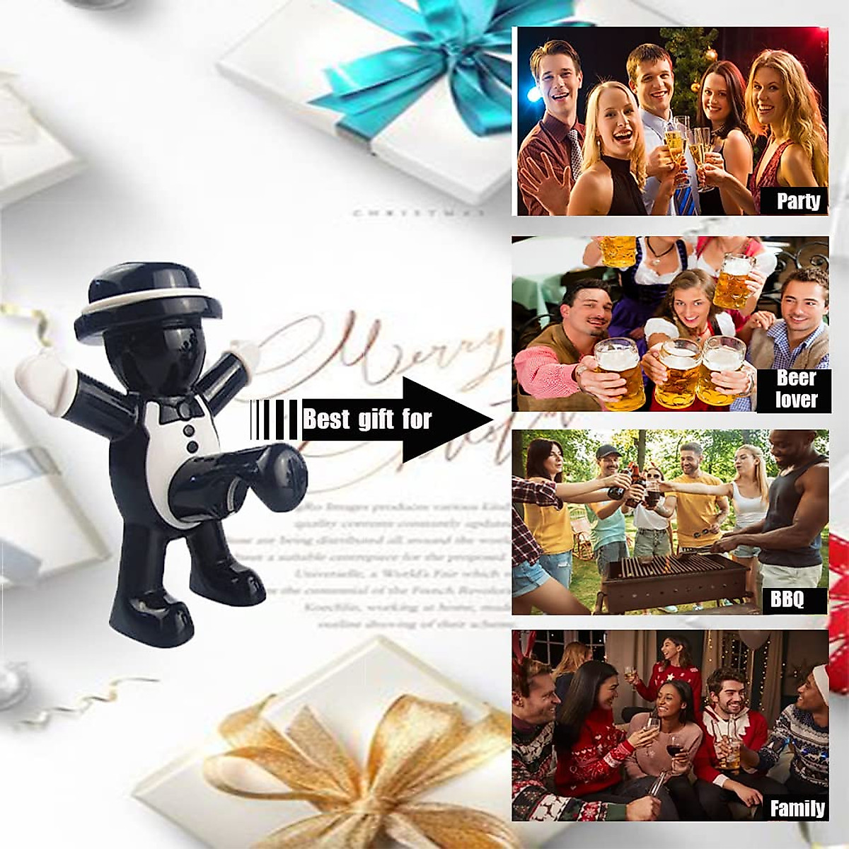 2 Pack Gentleman Bottle Openers, Unique Beer Beverage Bottle Opener for Home, Bar and Restaurant Per Box(Metal)