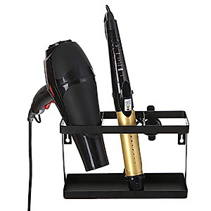 MyGift Wall Mounted Black Metal Hair Styling Tool Organizer Caddy, Bathroom Countertop Vanity Storage Rack for Hair Styler Tools, Blow Dryer, Curling Iron, and Flat Iron Holder Rack