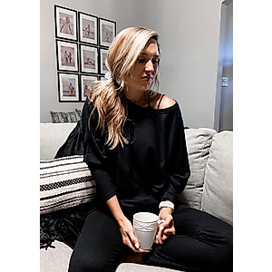 PRETTYGARDEN Women's Fall Fashion Outfits 2 Piece Sweatsuit Long Sleeve Pullover Long Pants Ribbed Matching Lounge Set (Black,X-Large)