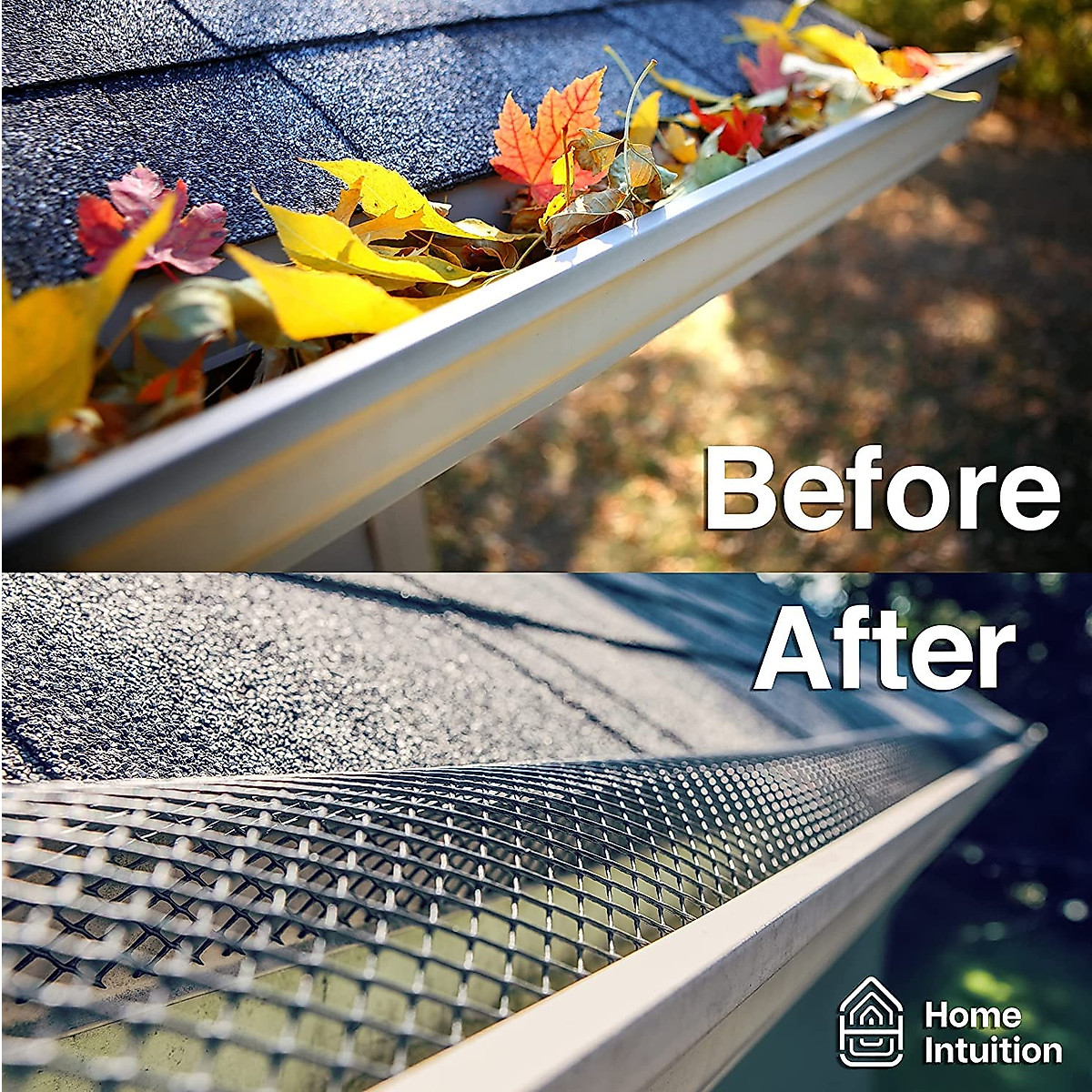 2-Pack Plastic Gutter Guard Mesh Roll 6” x 20Ft Rain Gutter Leaf Guard-Stop Clogged Gutters-with 20 Clip Fixed Hooks.DIY Gutter Protection.