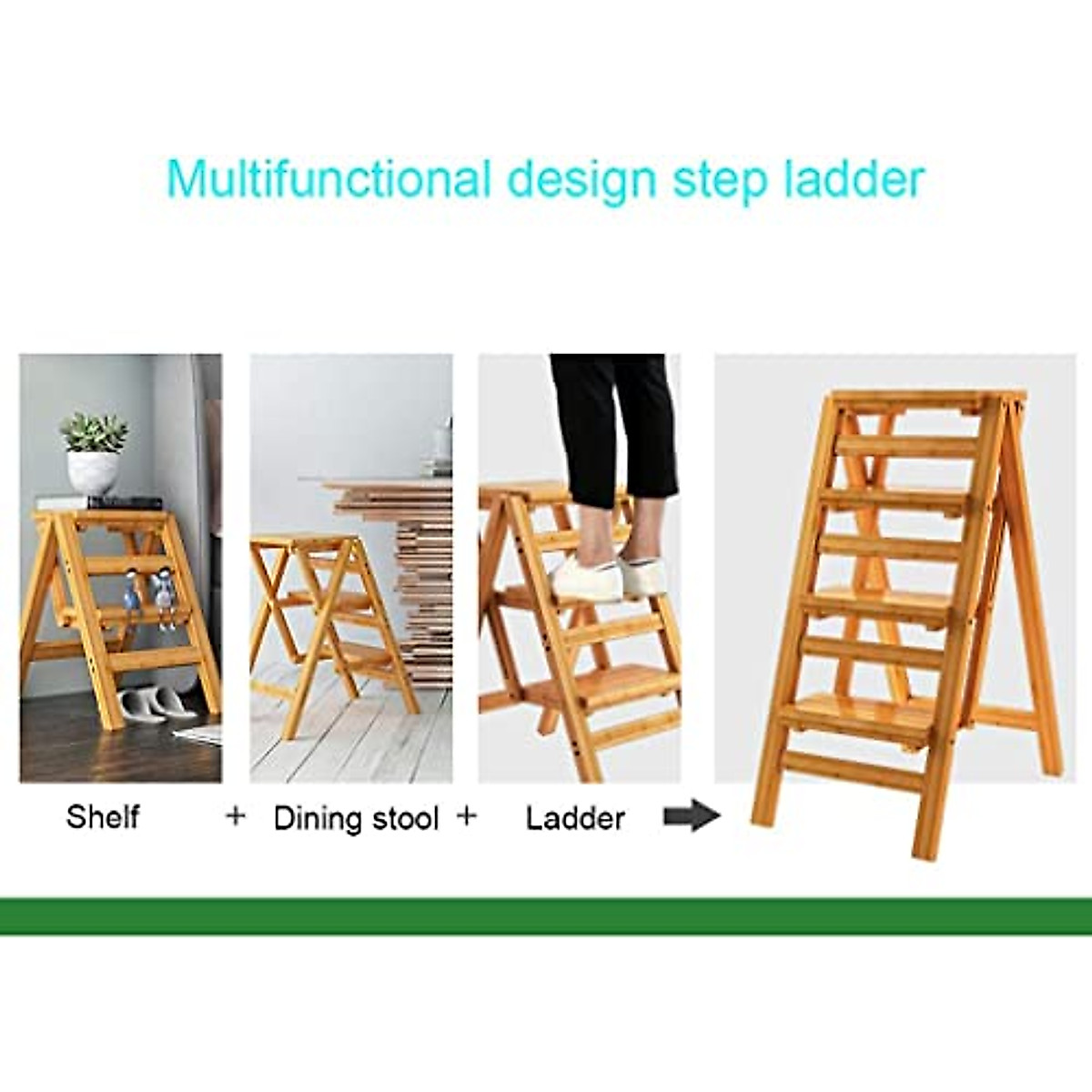 LUCEAE Step Stool Wooden 3 Steps Rise Folding Portable Wide Tread Non-Slip Climbing Ladder,Creative Stair Chair Home Library/Closet/Living Room/Kitchen High Footstool Eco-Friendly and Lightweight