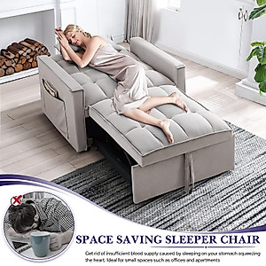 Sleeper Sofa Chair Bed, Convertible Velvet Single Pull Out Sofa Chair, Modern Tufted Living Room Reading Chair with Adjustable Backrest/Pillow for Small Spaces, Apartment, Office, Grey