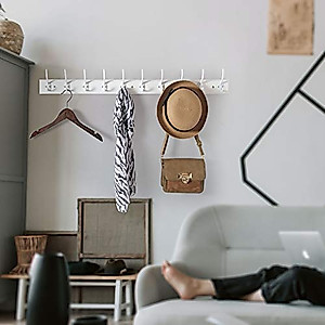 WEBI Coat Rack Wall Mounted,10 Hooks,38 1/4’’ Long,Wood Coat Hooks Wall Mounted,Coat Hanger Wall Hook Rack,Jacket Hooks for Hanging Coats,Clothes,Hats,White