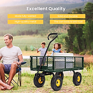 VIVOHOME Heavy Duty 880 Lbs Capacity Mesh Steel Garden Cart Folding Utility Wagon with Removable Sides and Wheels (Green) and Upgraded Heavy Duty 180 Lbs Collapsible Foldable Wagon Patio Garden Cart