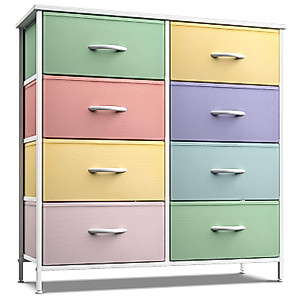 Sorbus Kids Dresser with 8 Drawers - Furniture Storage Chest Tower Unit for Bedroom, Hallway, Closet, Office Organization - Steel Frame, Wood Top, Tie-dye Fabric Bins (Pastel 1)