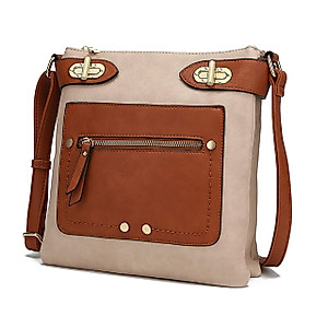 MKF Crossbody Bags for Women – PU Leather Lady Pocketbook Handbag – Side Messenger Purse, Shoulder Strap Tan-Brown